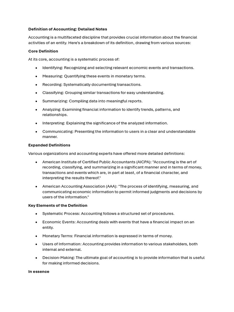 Definition of Accounting Detailed Notes | PDF