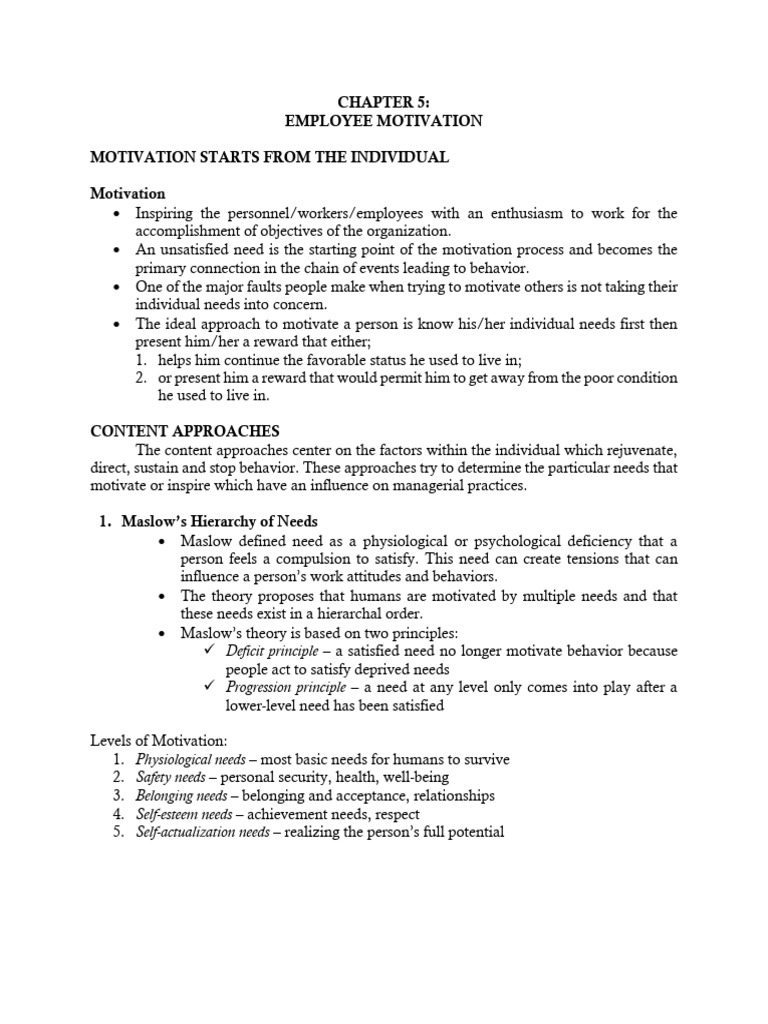 Chapter 5 - Employee Motivation | PDF | Motivational | Motivation