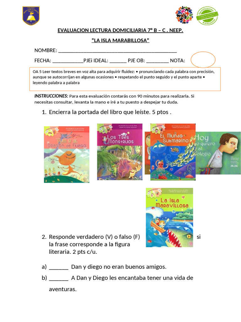 Evaluación de Lectura: "La Isla Maravillosa" | PDF