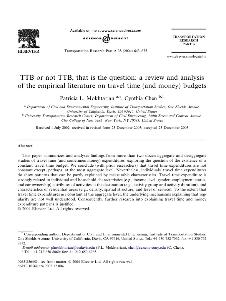 TTB or Not TTB, That Is The Question, Mokhtarian (2004) | PDF | Utility