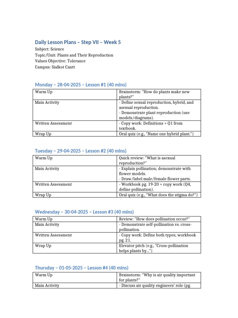 Week 5 Science Lesson Plans: Plant Reproduction | PDF | Reproduction ...
