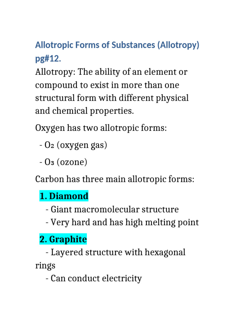 Allotropic_Forms+ Intermediate states of matter chemistry pre9 | PDF