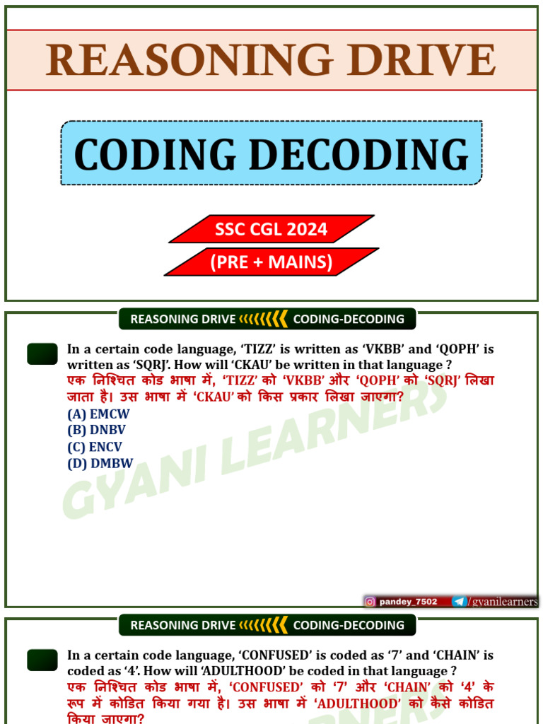 Coding-Decoding Top 25 Qns CGL 2024 | PDF