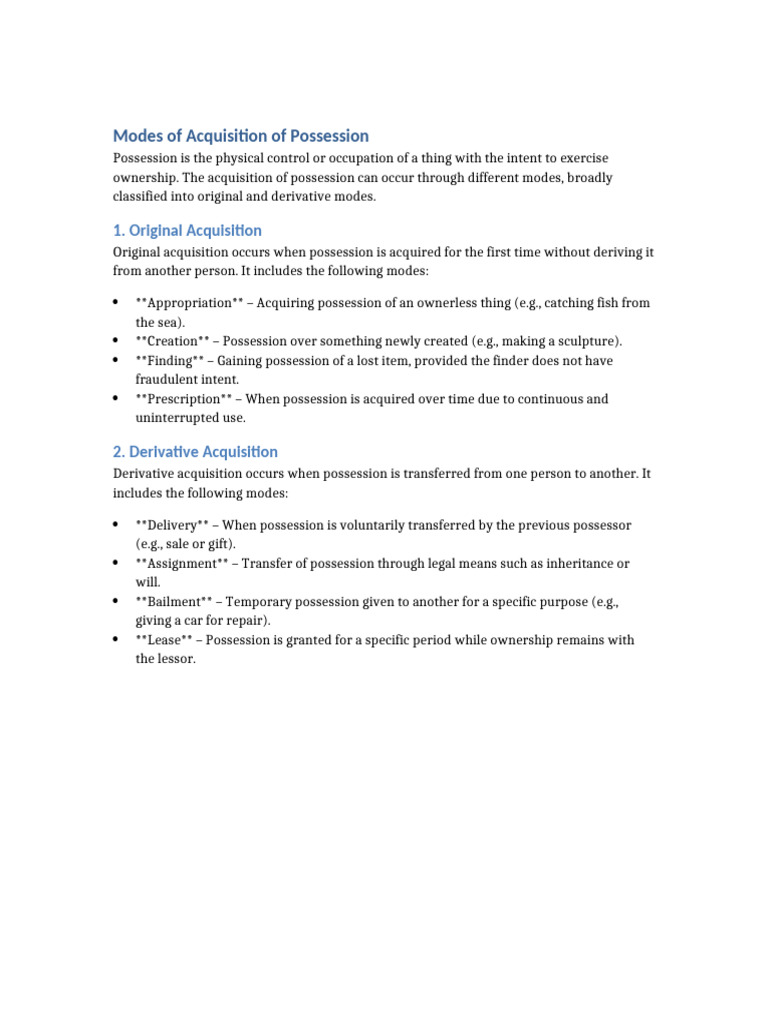 Modes of Possession Acquisition Explained | PDF