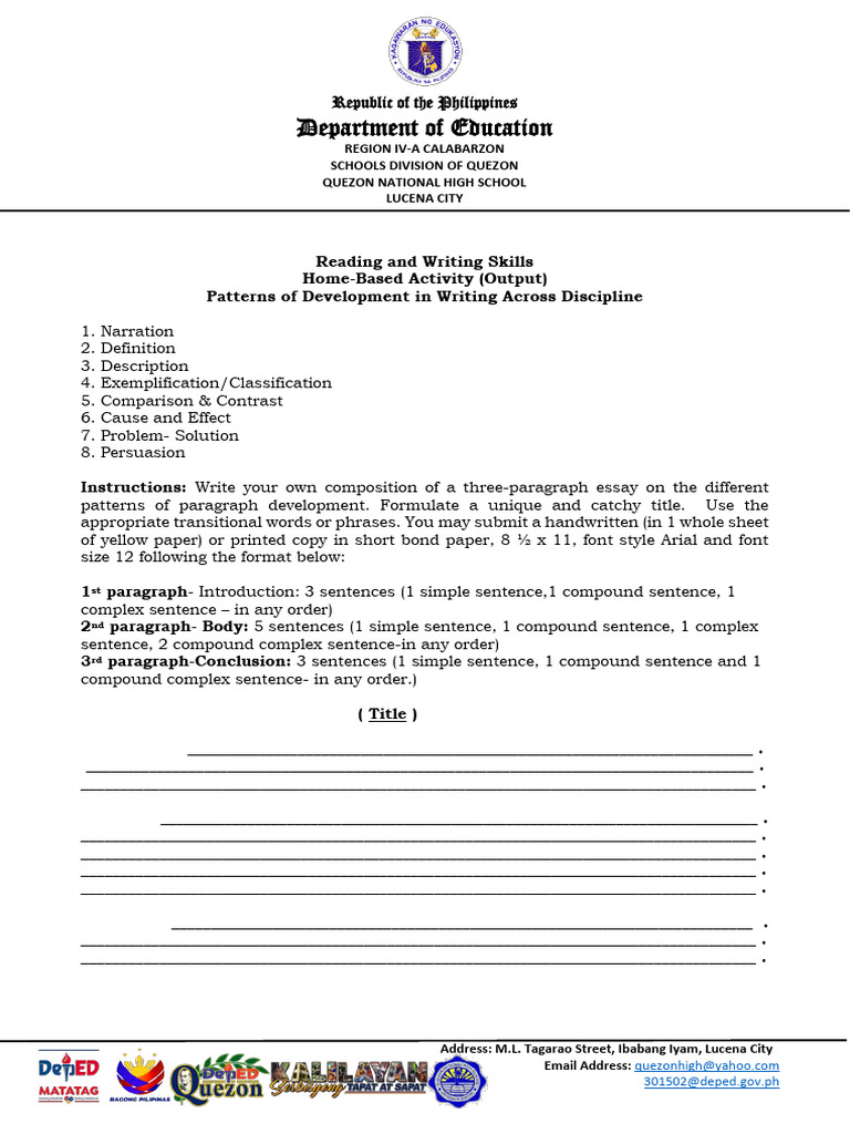 RWS Suggested Home Based Activity Outputs 1 | PDF | Linguistics | Human Communication