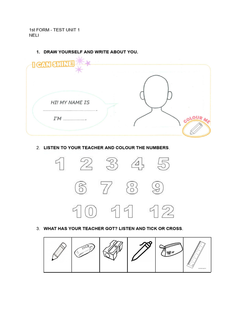 Unit 1 Test for 1st Form Students | PDF