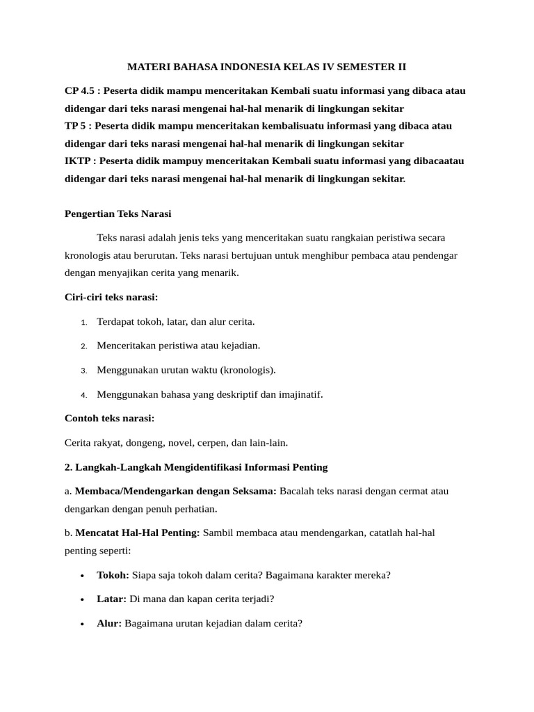 MATERI BAHASA INDONESIA KELAS IV SEMESTER II | PDF