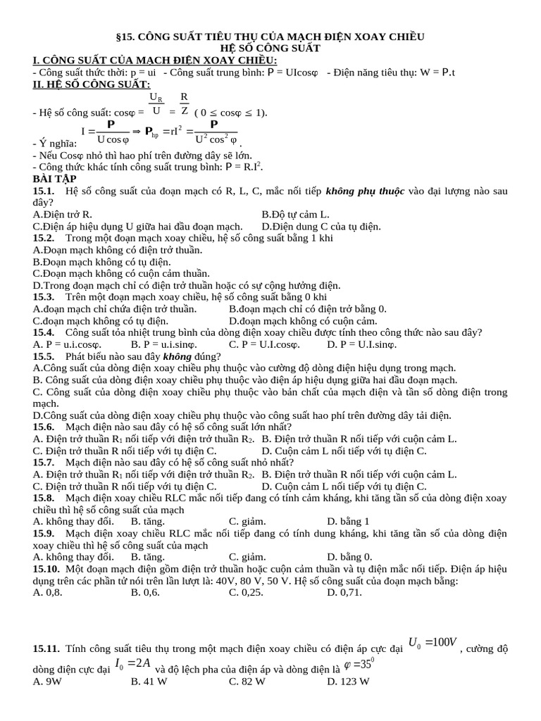 LÝ 12 - BÀI TẬP 15 | PDF