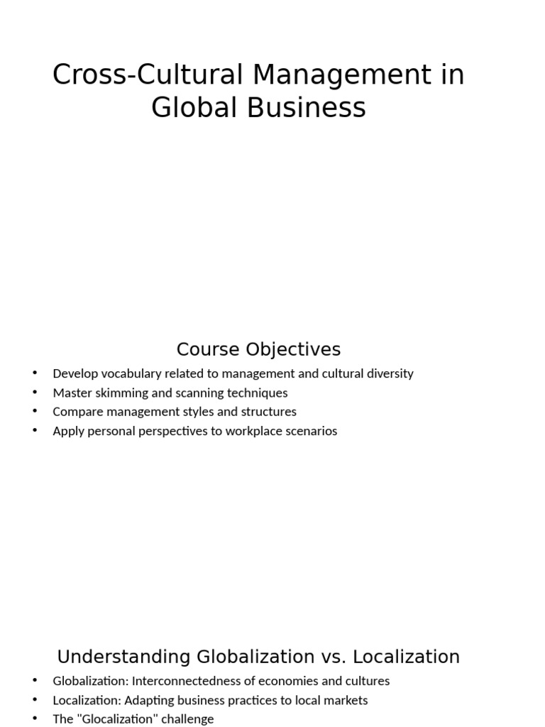 Cross Cultural Management in Global Business | PDF | Social Psychology