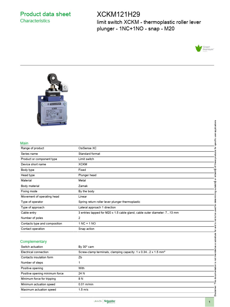 Limit Switches - XCKM121H29 | PDF | Switch | Insulator (Electricity)