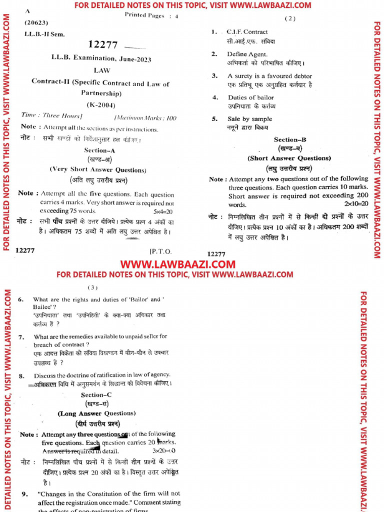 Contract 2 2023question Paper Lawbaazi 2 | PDF