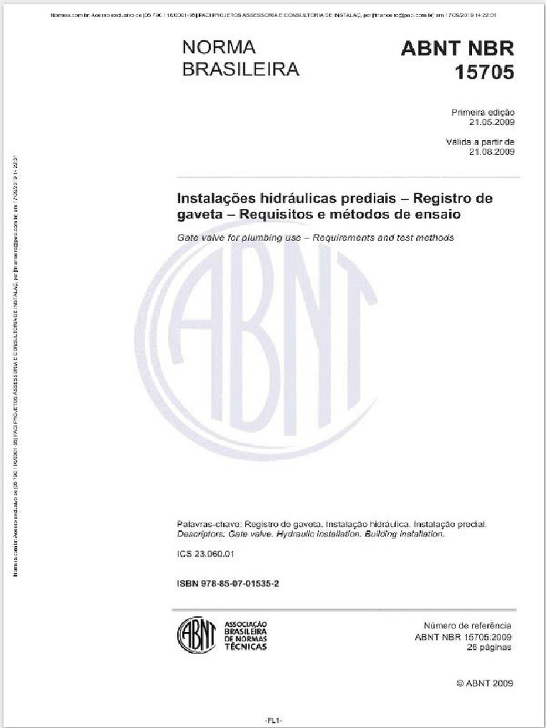 NBR 15705 - Instalações Hidráulicas Prediais - Registro de Gaveta ...