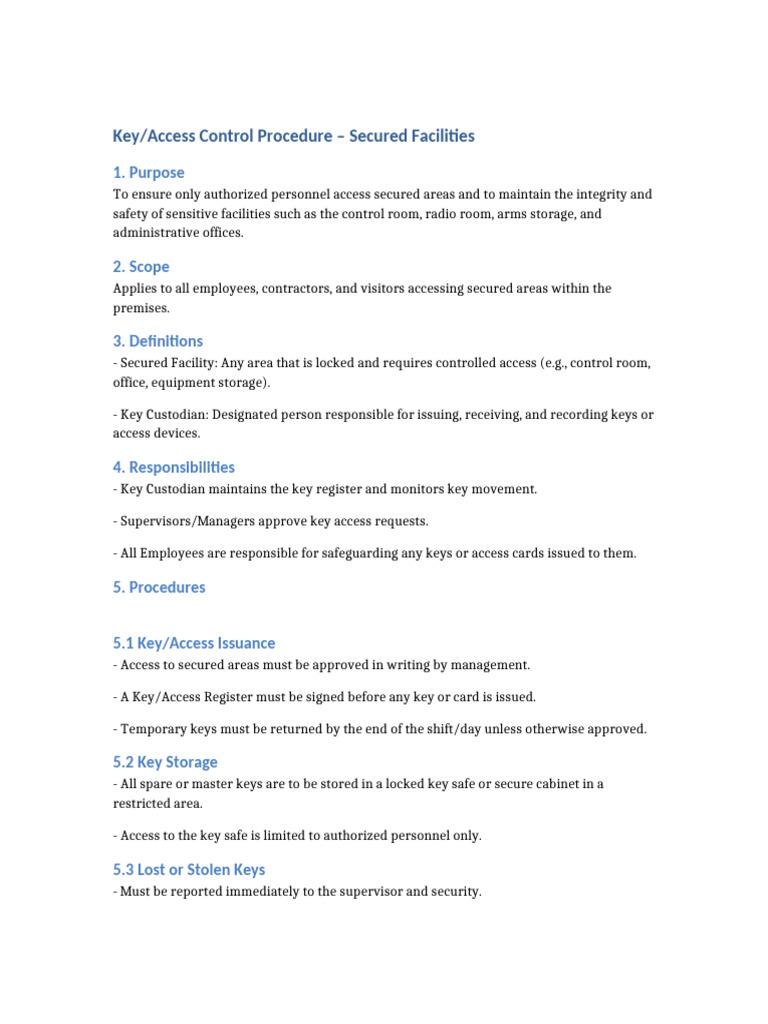 Key Access Control Procedure | PDF