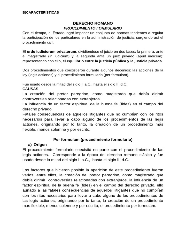 Procedimiento Formulario en Derecho Romano | PDF | Juez | Ley romana