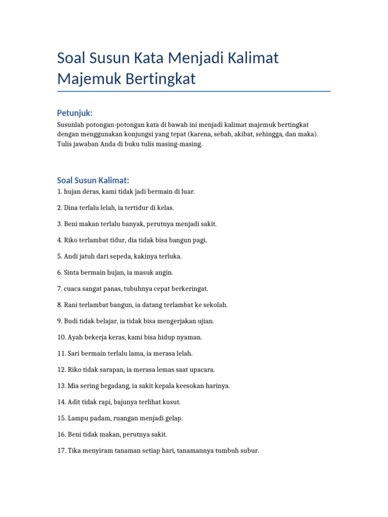 Soal Kalimat Majemuk Bertingkat Andini | PDF