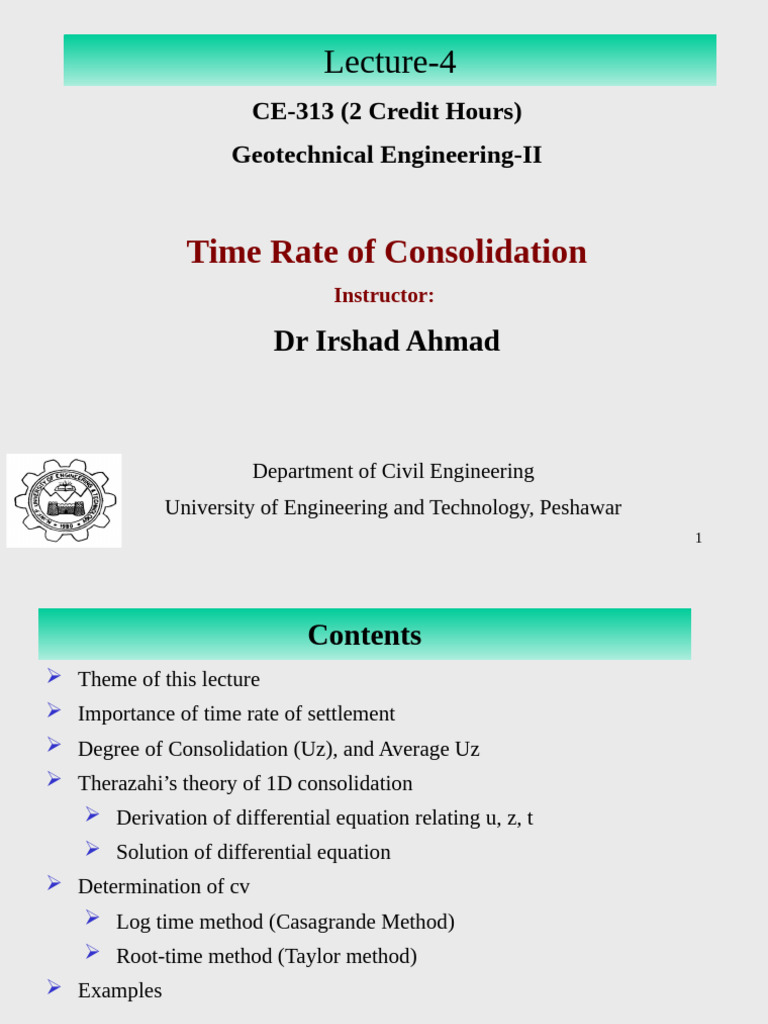 Lec1 - Consolidation-Rate of Settlement | PDF | Continuum Mechanics ...
