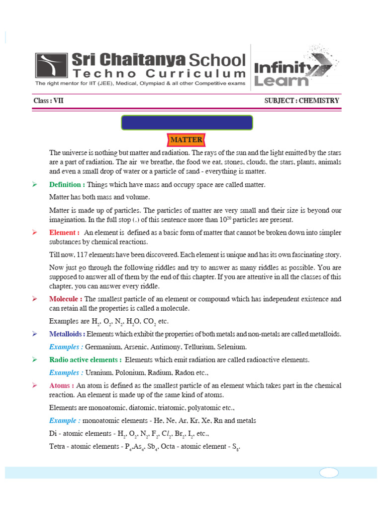 Chemistry Basics for Class 7 Students | PDF | Ion | Chemical Compounds