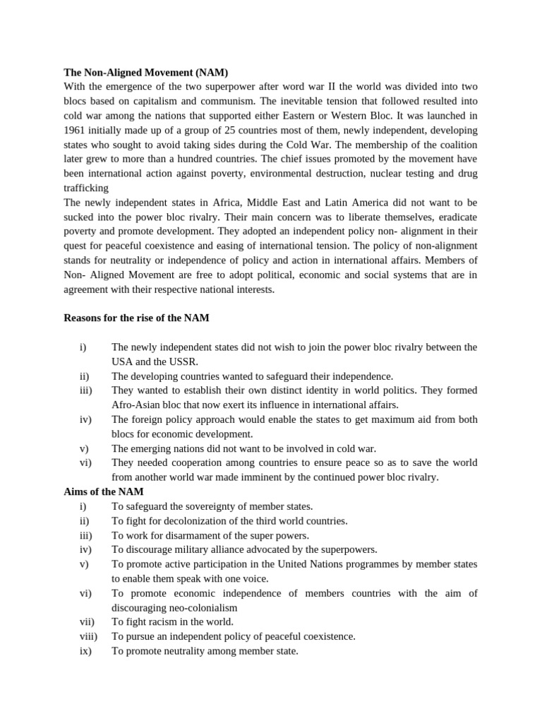 The Non Aligned Movement | PDF | Non Aligned Movement | Cold War
