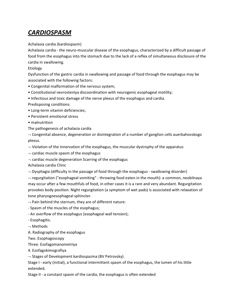CARDIOSPASM | PDF | Esophagus | Stomach
