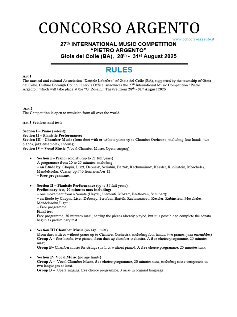 27th International Music Competition Pietro Argento | PDF | Chamber Music | Classical Music