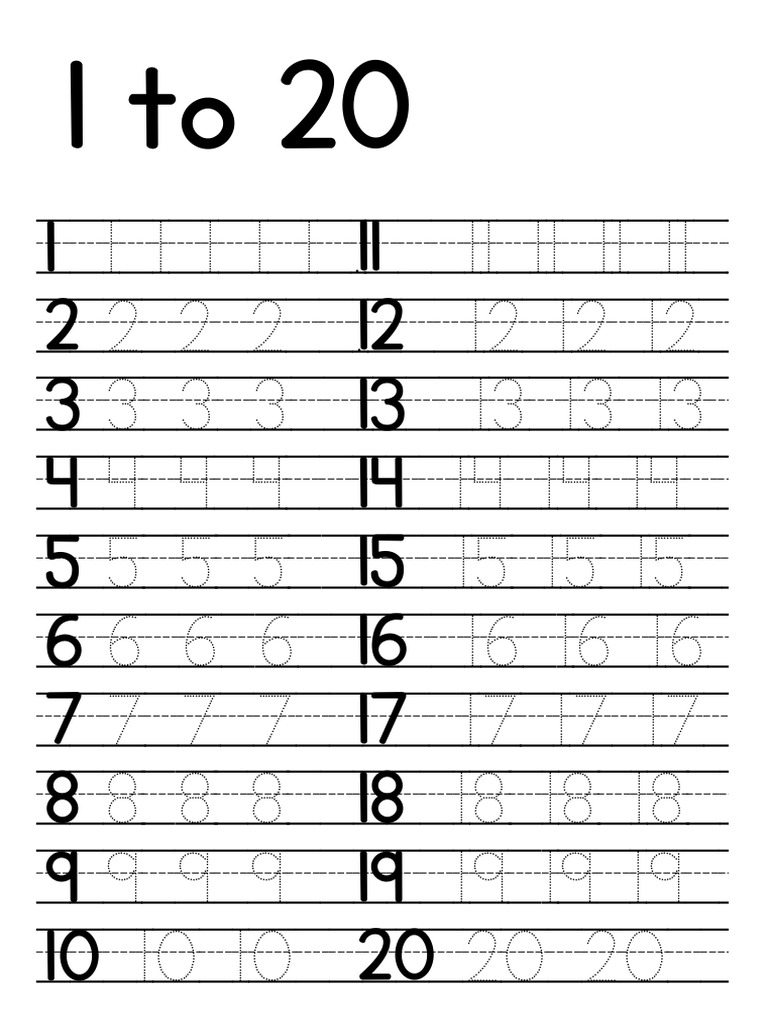 Numbers 1 20 Tracing Worksheet | PDF