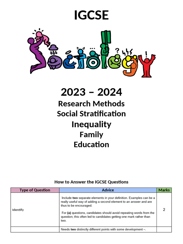 2023-2024 IGCSE SOCIOLOGY Booklet - Final 2024 | PDF | Family | Statistics