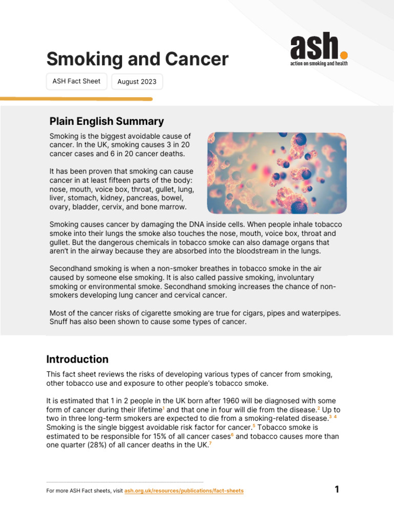 Smoking and Cancer Fact Sheet | PDF | Head And Neck Cancer | Smoking