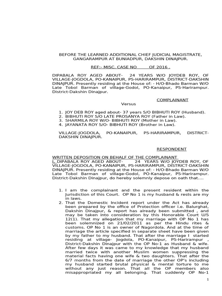 DIPABALA_ROY_WRITTEN_DEPOSITION | PDF | Justice | Crime & Violence