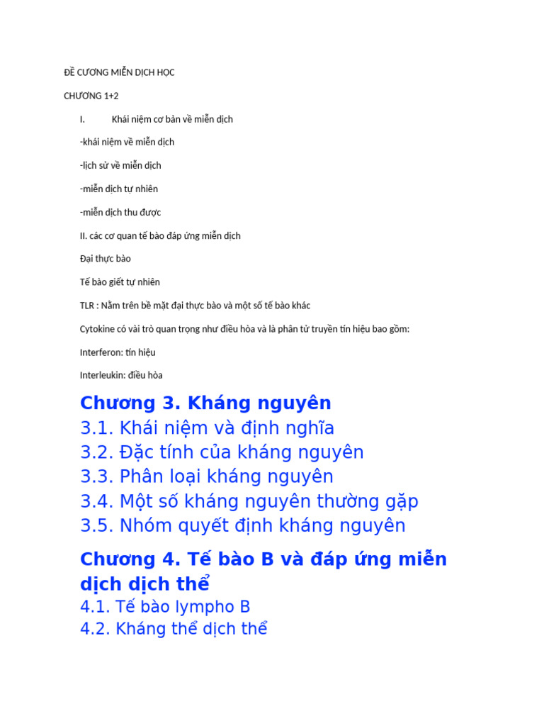 ĐỀ CƯƠNG MIỄN DỊCH HỌC | PDF