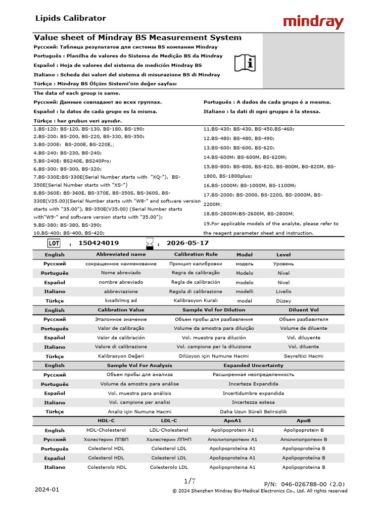 1504 Lipids Calibrator | PDF | High Density Lipoprotein | Lipid