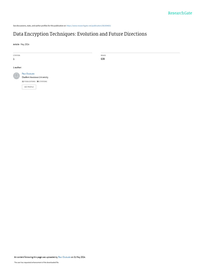 Data Encryption Techniques Evolutionand Future Directions | PDF | Encryption | Public Key ...