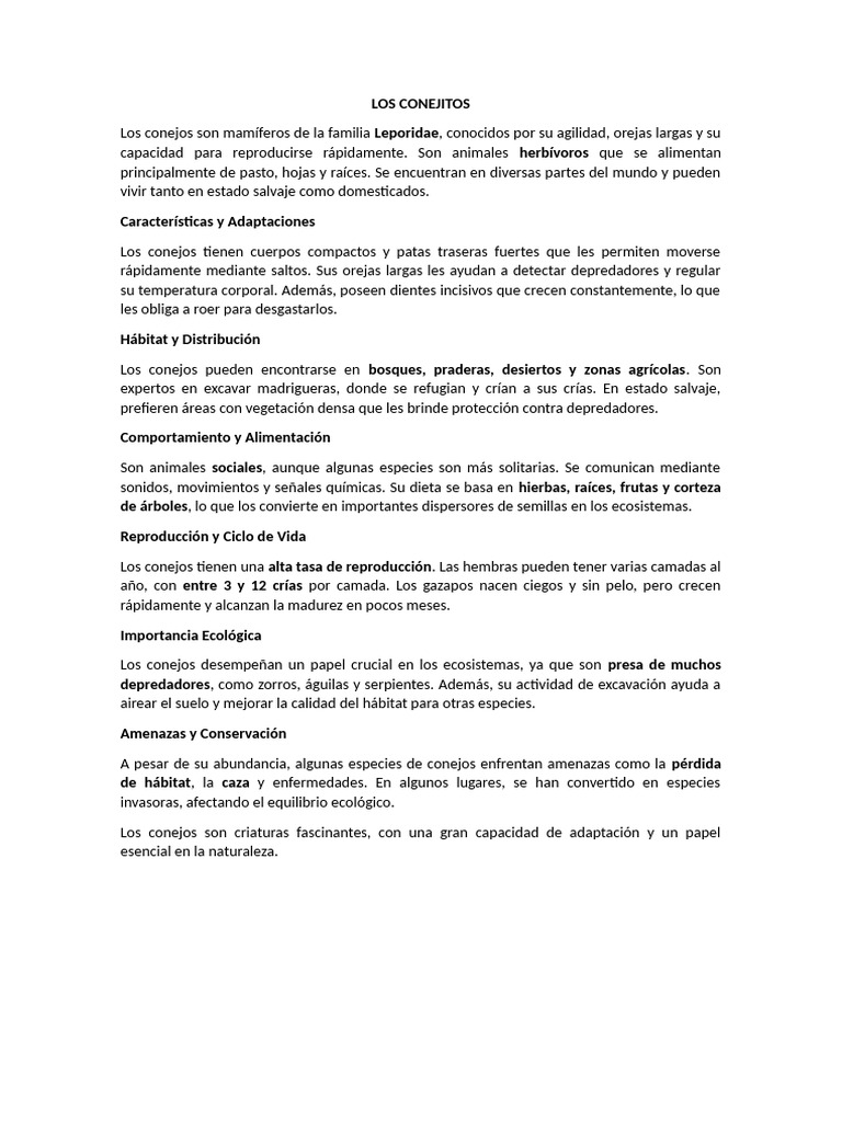 Conejos: Hábitos, Hábitat y Ecología | PDF