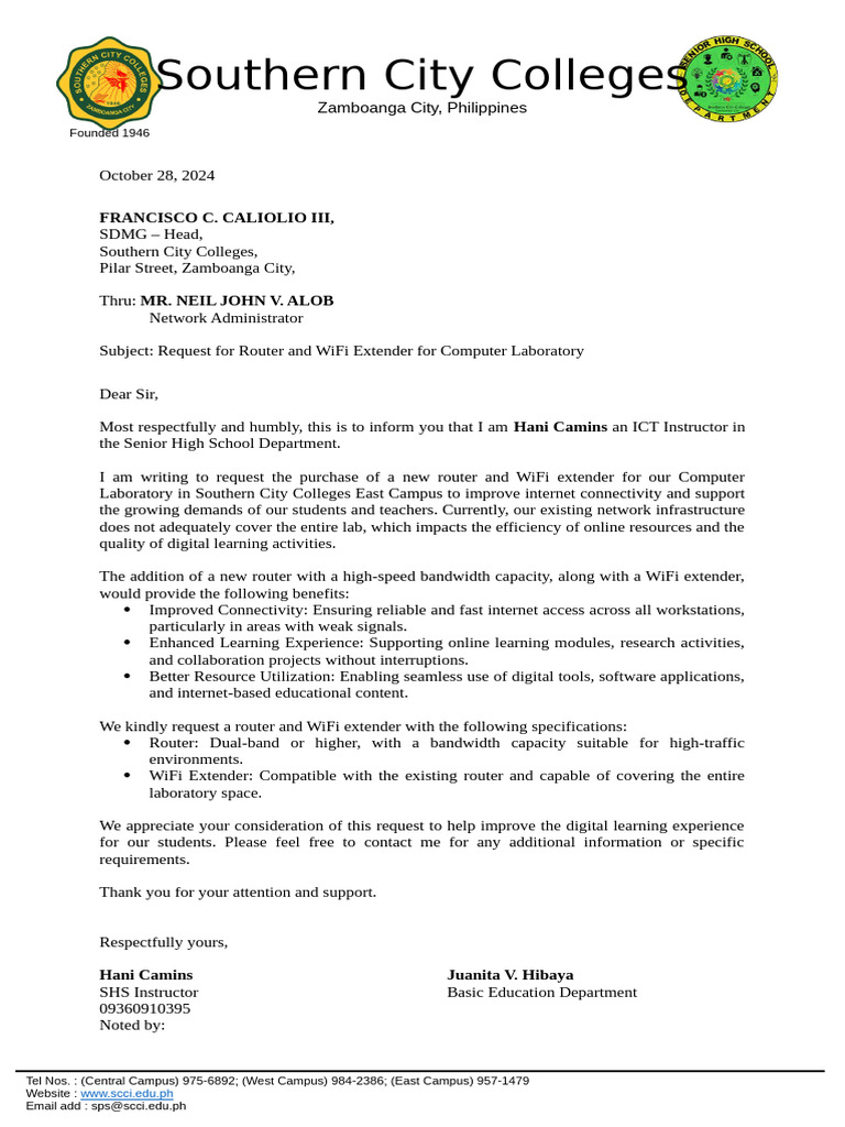 Request Letter For Router and Wifi Extender | PDF | Wi Fi | Computer Network