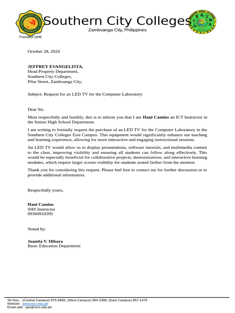 Request Letter For Led TV | PDF