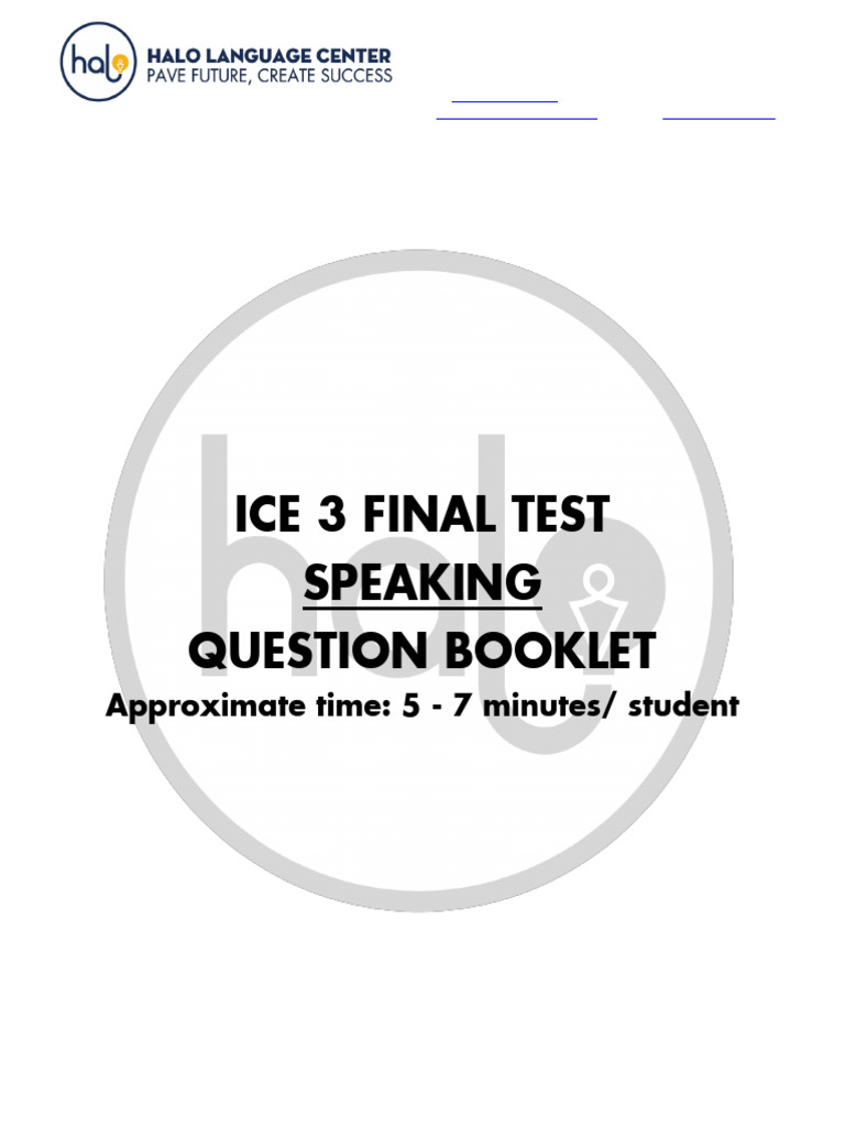 Session 24. ICE3 Final Test Speaking Question Booklet | PDF