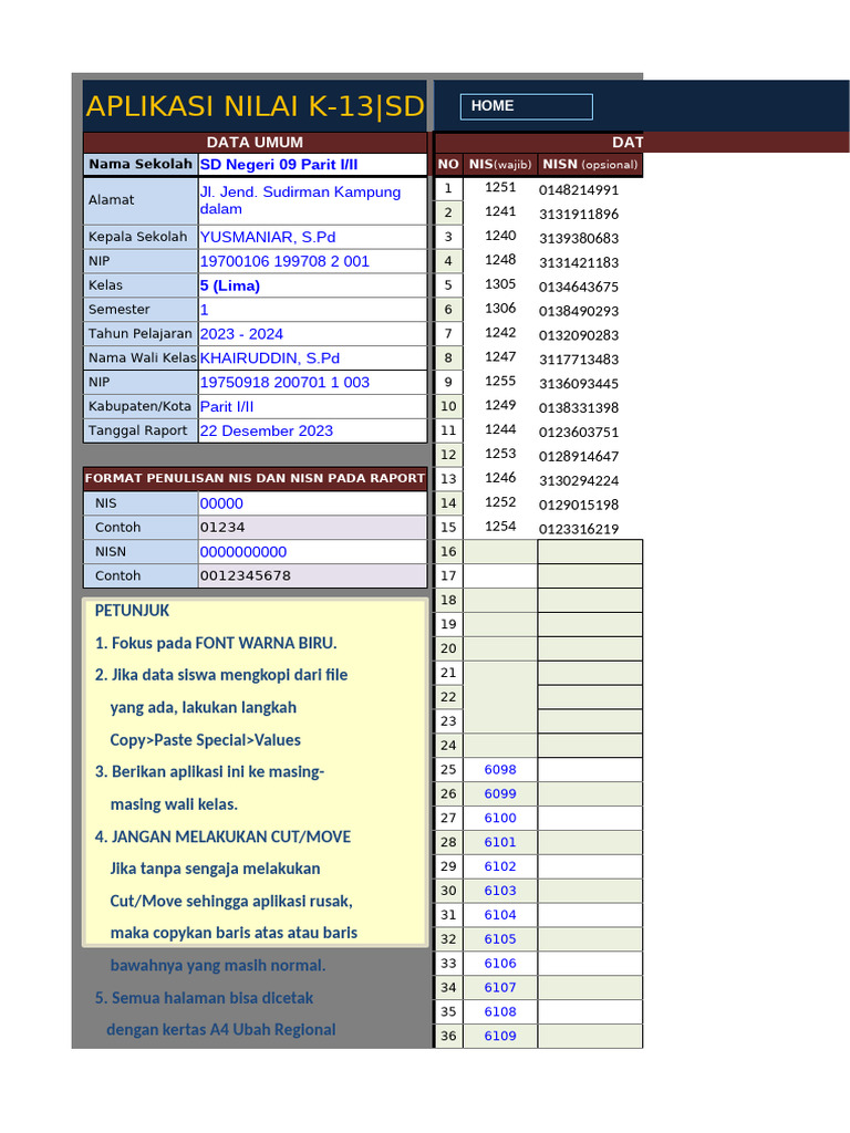 Raport K2013 - SD Kelas 5 Semester 2. 2023 | PDF