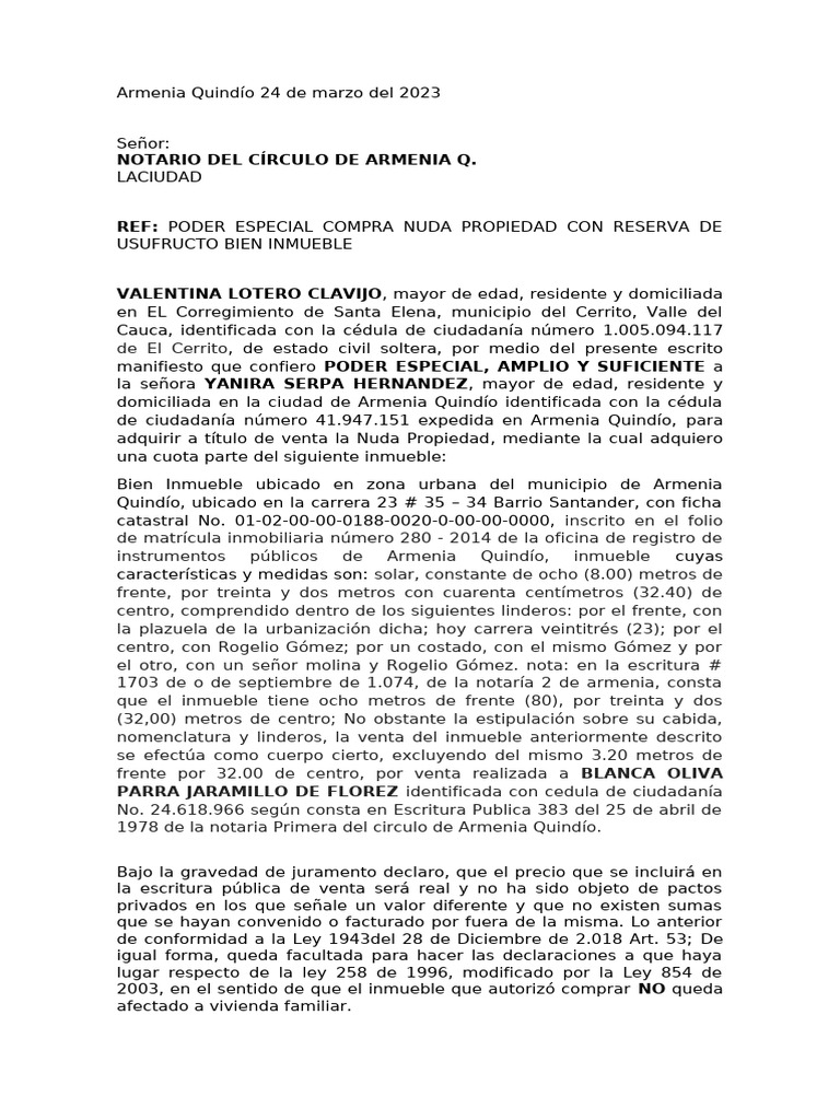 PODER ESPECIAL COMPRA BIEN INMUEBLE | PDF