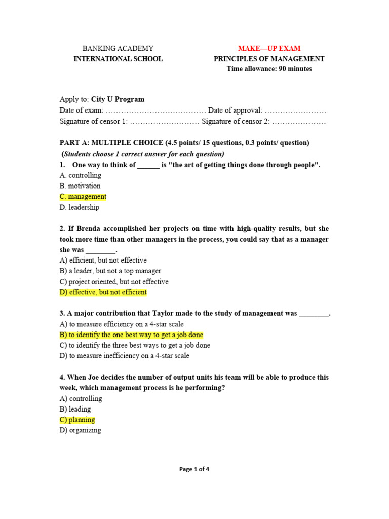 Make-Up Exam | PDF | Organizational Behavior | Business Economics