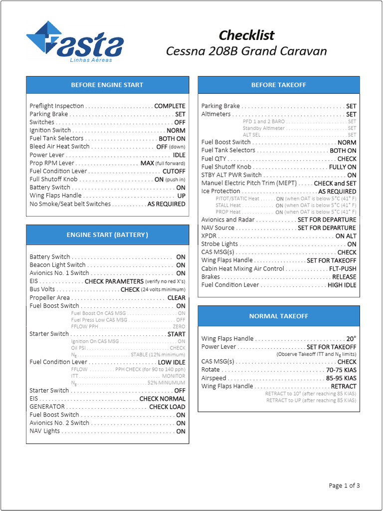 Checklist Cessna Caravan 208B | PDF | Takeoff | Flap (Aeronautics)