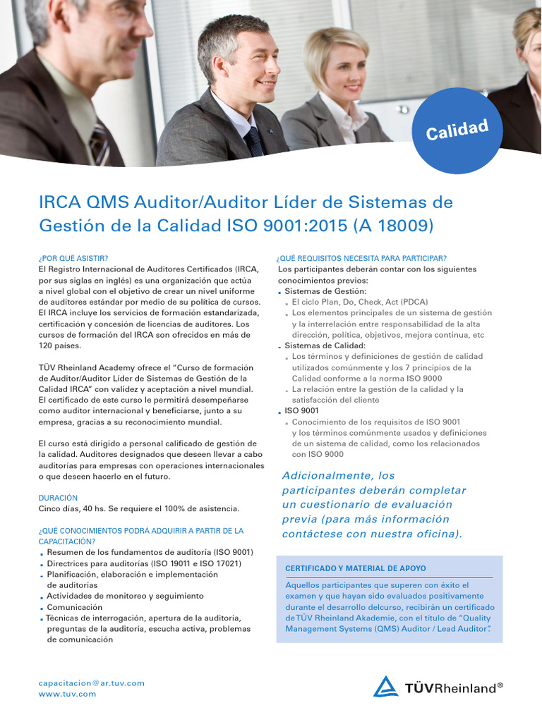 Auditor Líder de Sistemas de Gestión de La Calidad ISO 9001 2015 (A ...