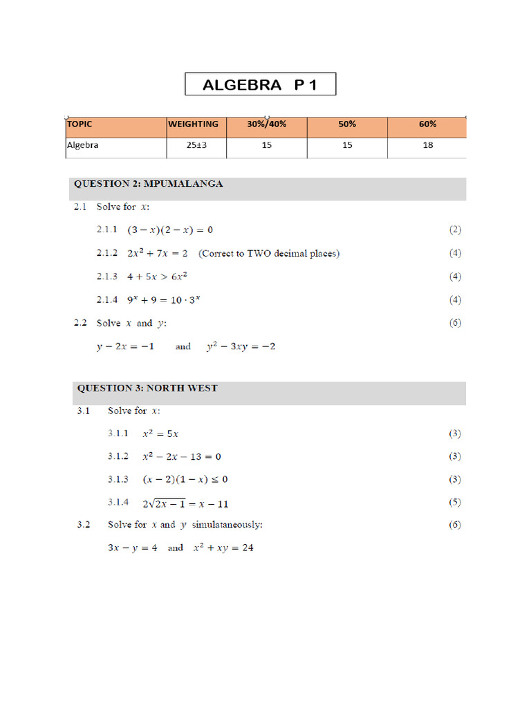Revision Prelims 2024 - Algebra Questions | PDF