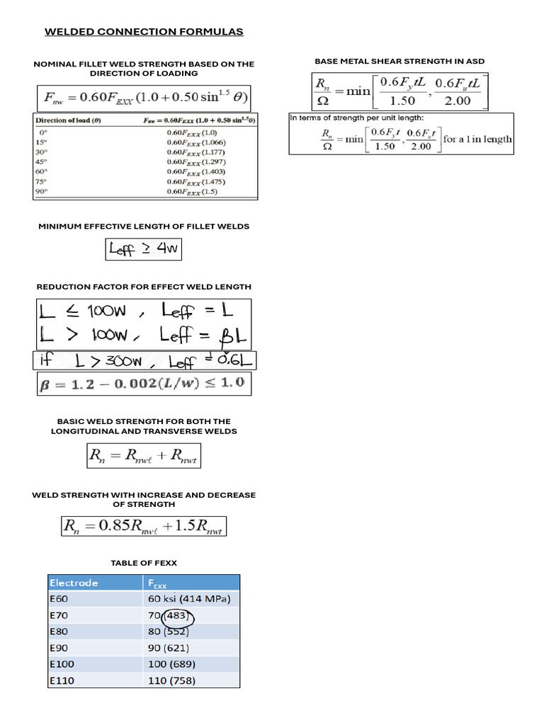 Welded and Bolted Connection Formulas | PDF