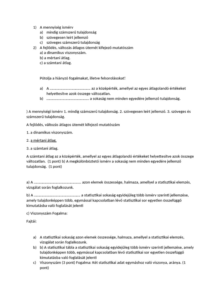 Statisztika Kérdések 12 | PDF