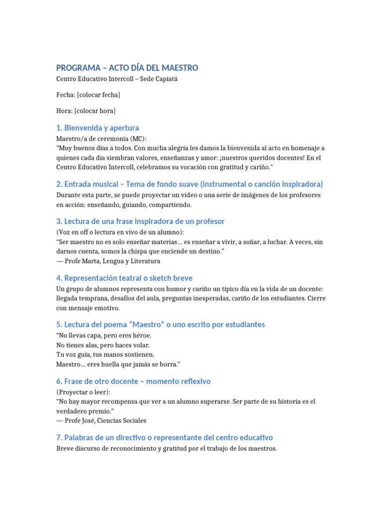 Programa Dia Del Maestro Intercoll | PDF