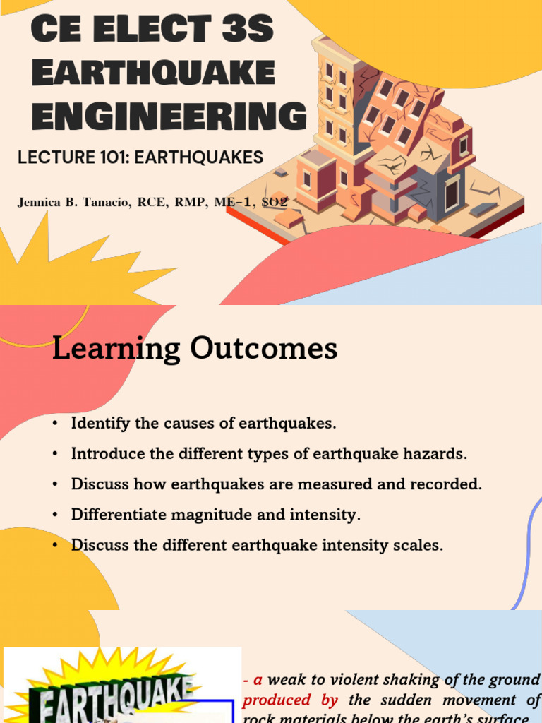 Ce Elect 3S - Lecture 101 - Earthquakes - May 09, 2025 | PDF | Earthquakes | Seismology