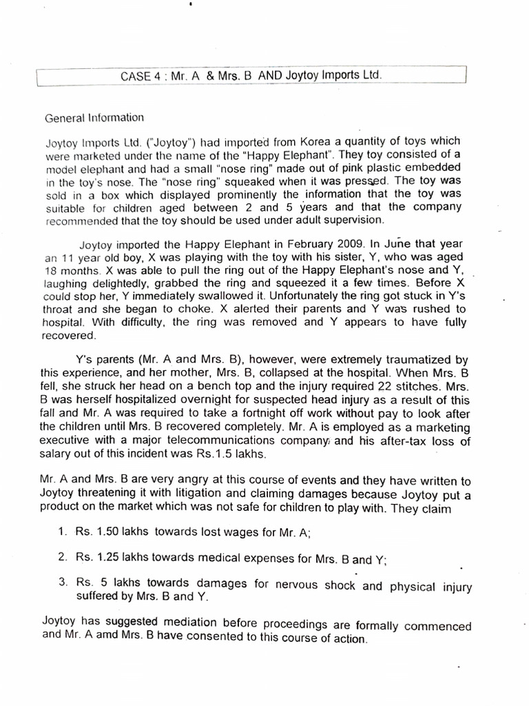 Mediation Assessment 1 Joy Toy Problem | PDF | Lawsuit | Damages