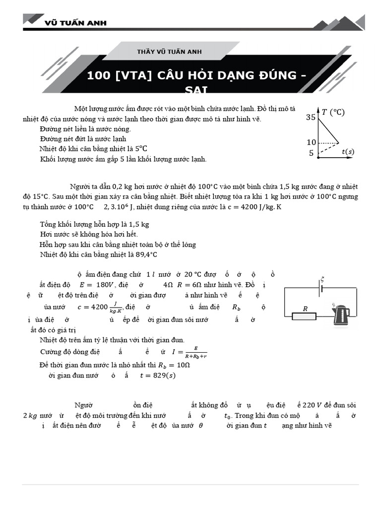 100 Câu Hỏi Dạng Đúng - Sai 2k7 - Thầy Vũ Tuấn Anh | PDF