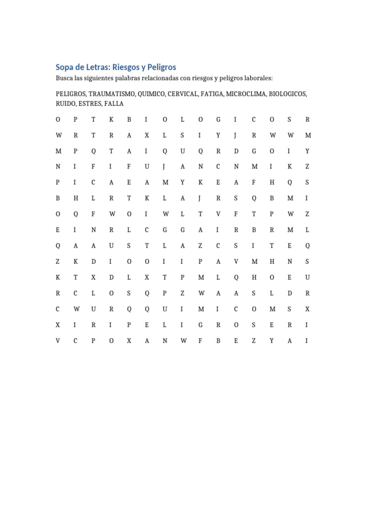Sopa de Letras: Riesgos Laborales Fríos | PDF