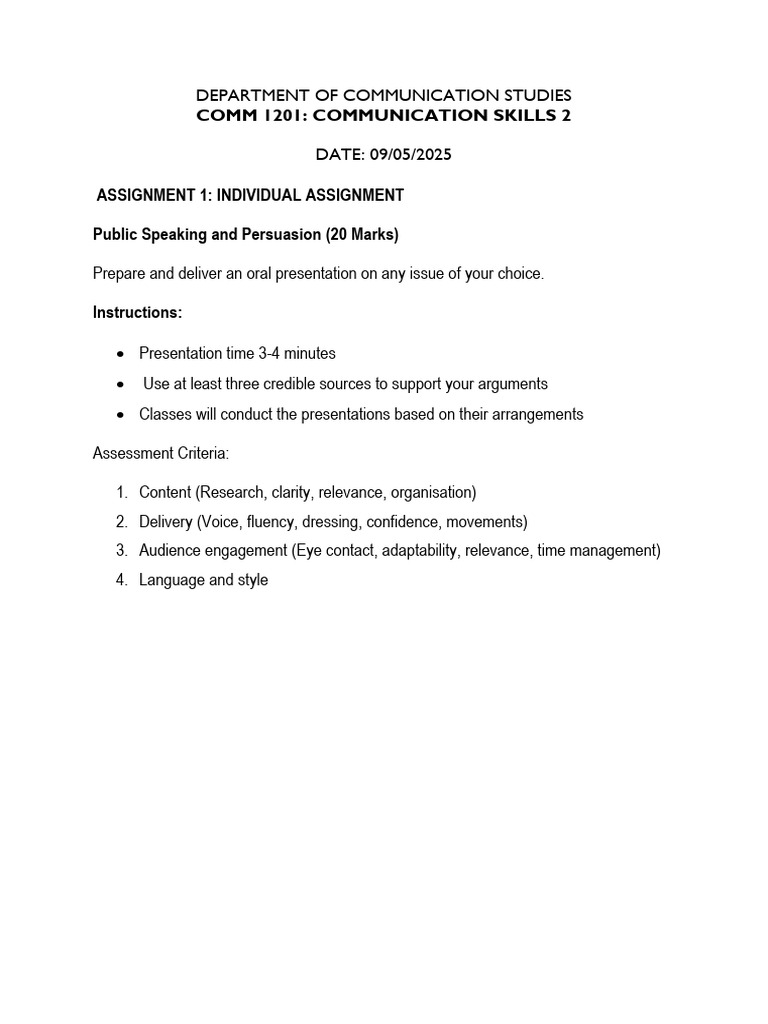 Comm 1201 Assignments 2025 | PDF