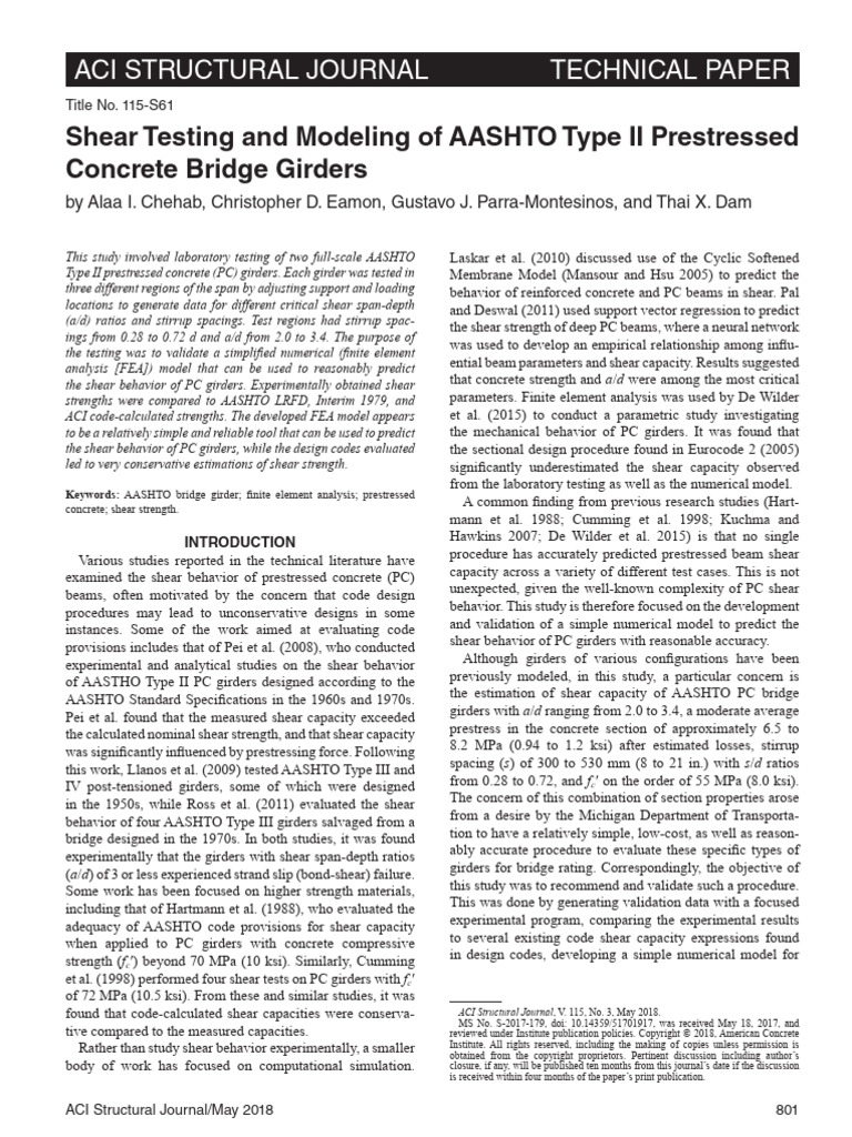 2018, Shear Testing and Modeling of AASHTO Type II Prestressed Concrete ...